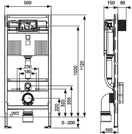 TOTO Tece Concealed Cistern & Frame 1120mm