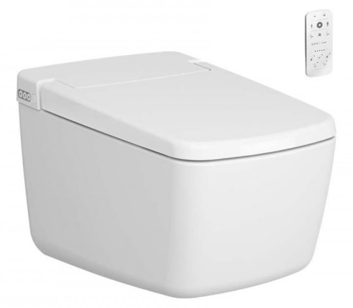 WBV-8000: Floating Japanese Bidet Shower Toilet with black Monolith cabinet