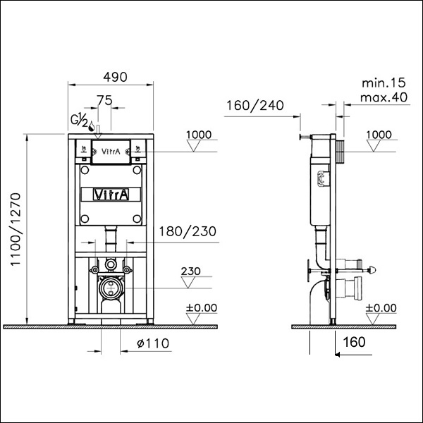 Vitra Concealed Cistern WC Frame & Smart Panel bundle for wall hung toilets