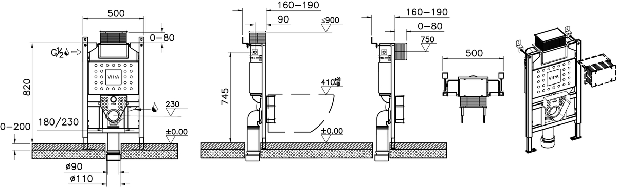 VitrA Reduced Height Wall Hung Toilet Frame V12 761-5805-01UK