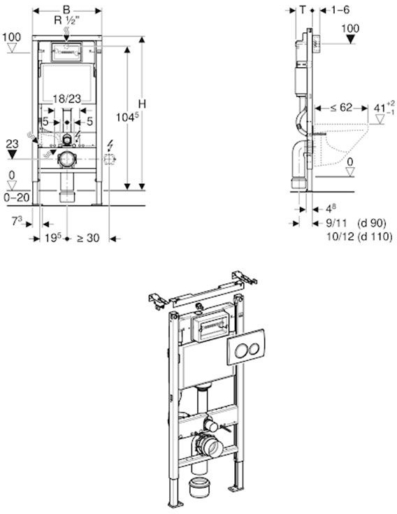 Description: Geberit 1120mm Duofix Frame Delta Concealed Cistern and ...