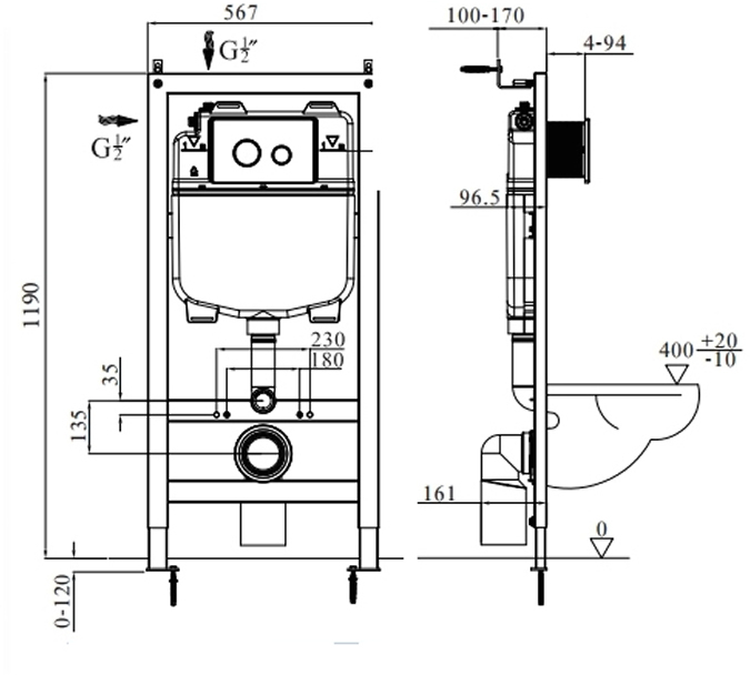 AWF-1190: Concealed Cistern WC Frame for wall hung Toilets